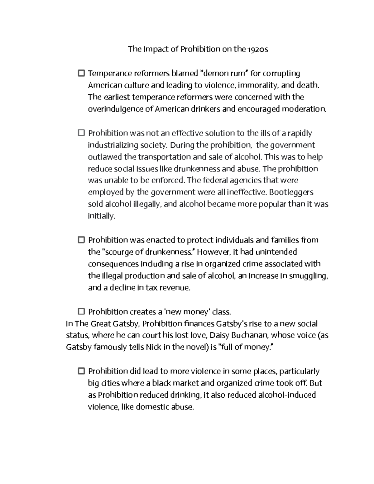 The Impact of Prohibition on the 1920s - The Impact of Prohibition on ...