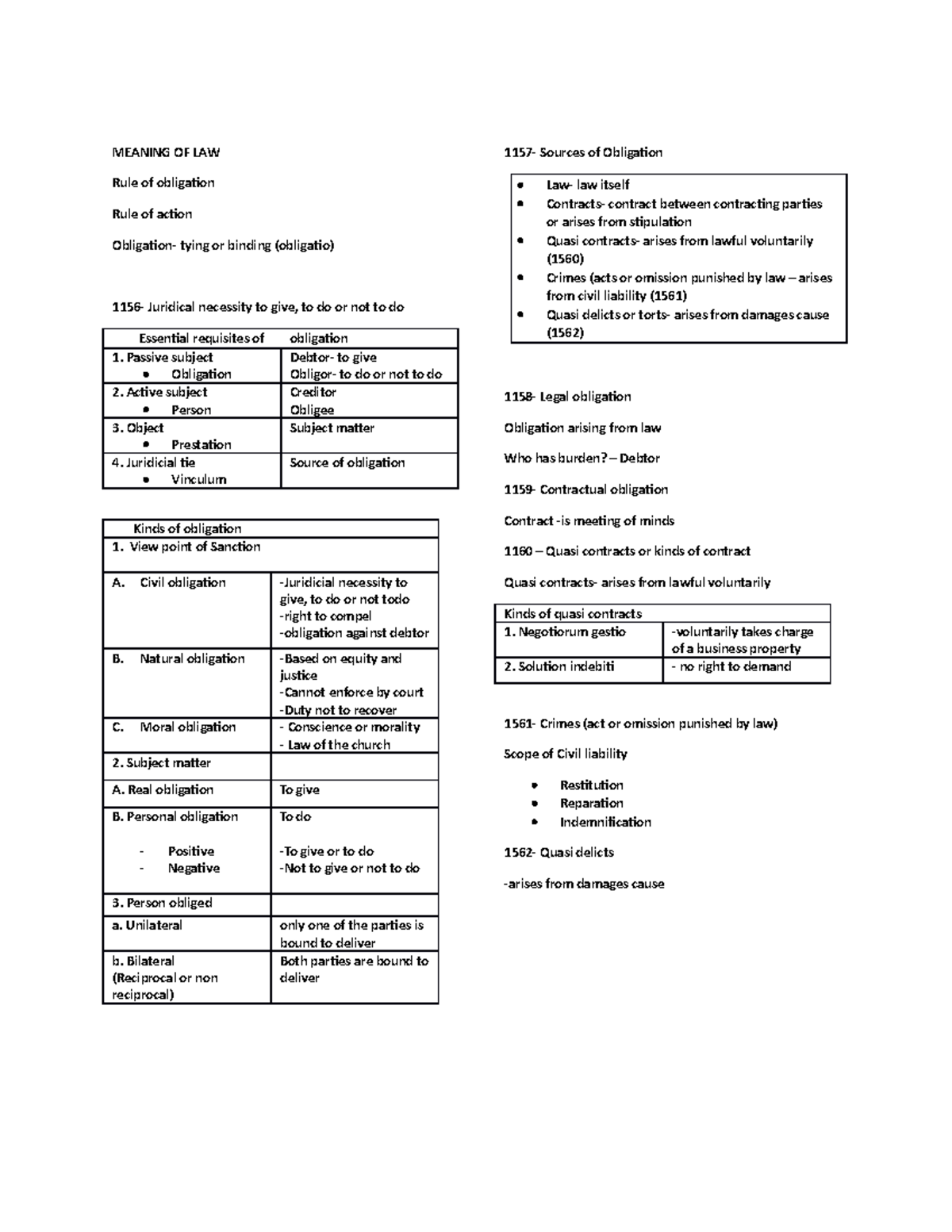 Oblicon - REVIEWER - MEANING OF LAW Rule of obligation Rule of action ...