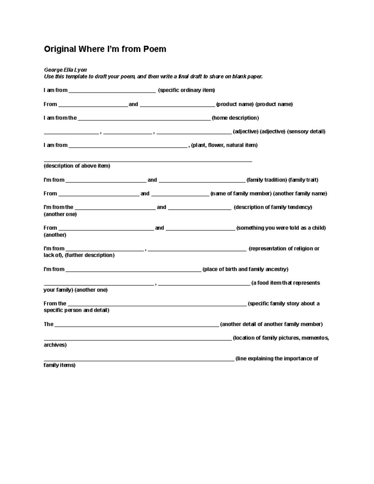 Where I m From and These Hands templates - Original Where I’m from Poem ...