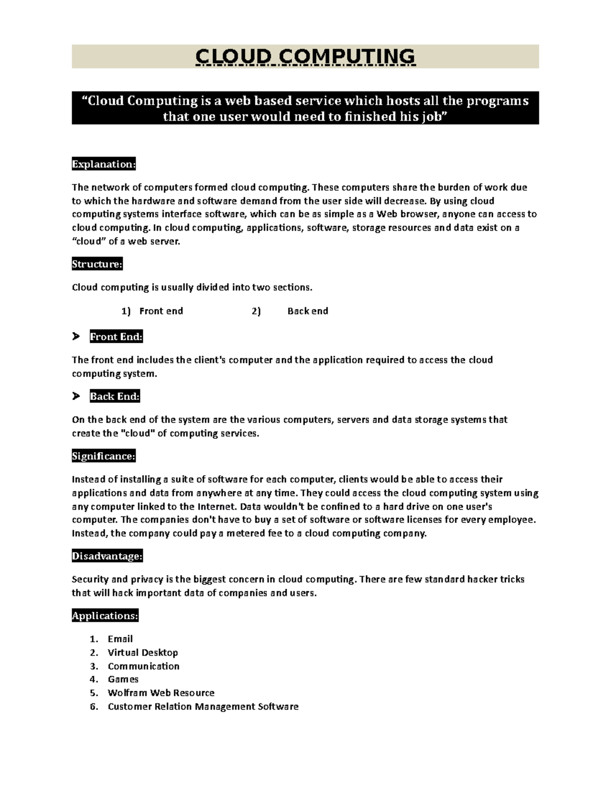 Cloud computing provides computation - CLOUD COMPUTING “Cloud Computing ...