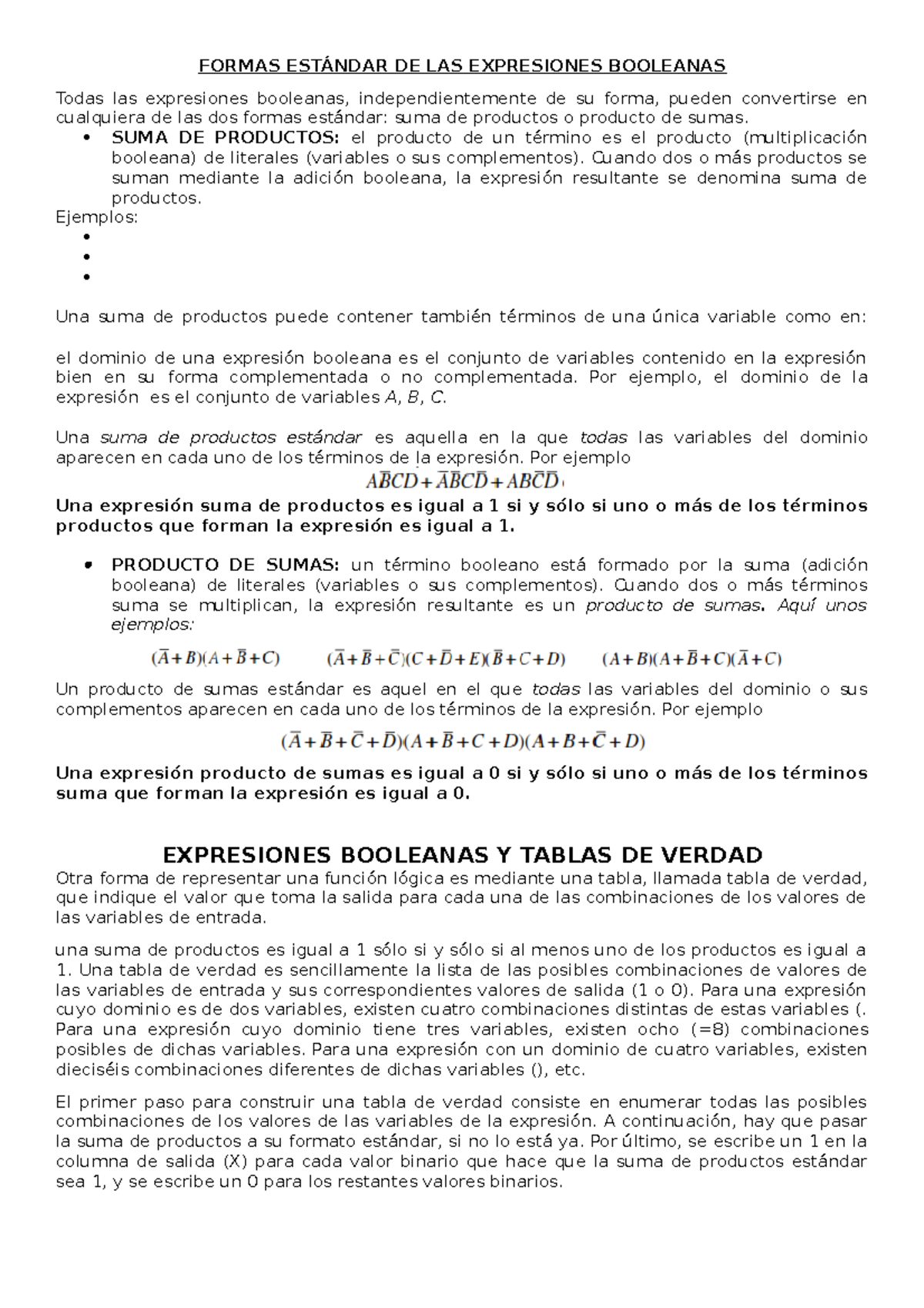 Formas Estándar DE LAS Expresiones Booleanas - FORMAS ESTÁNDAR DE LAS ...