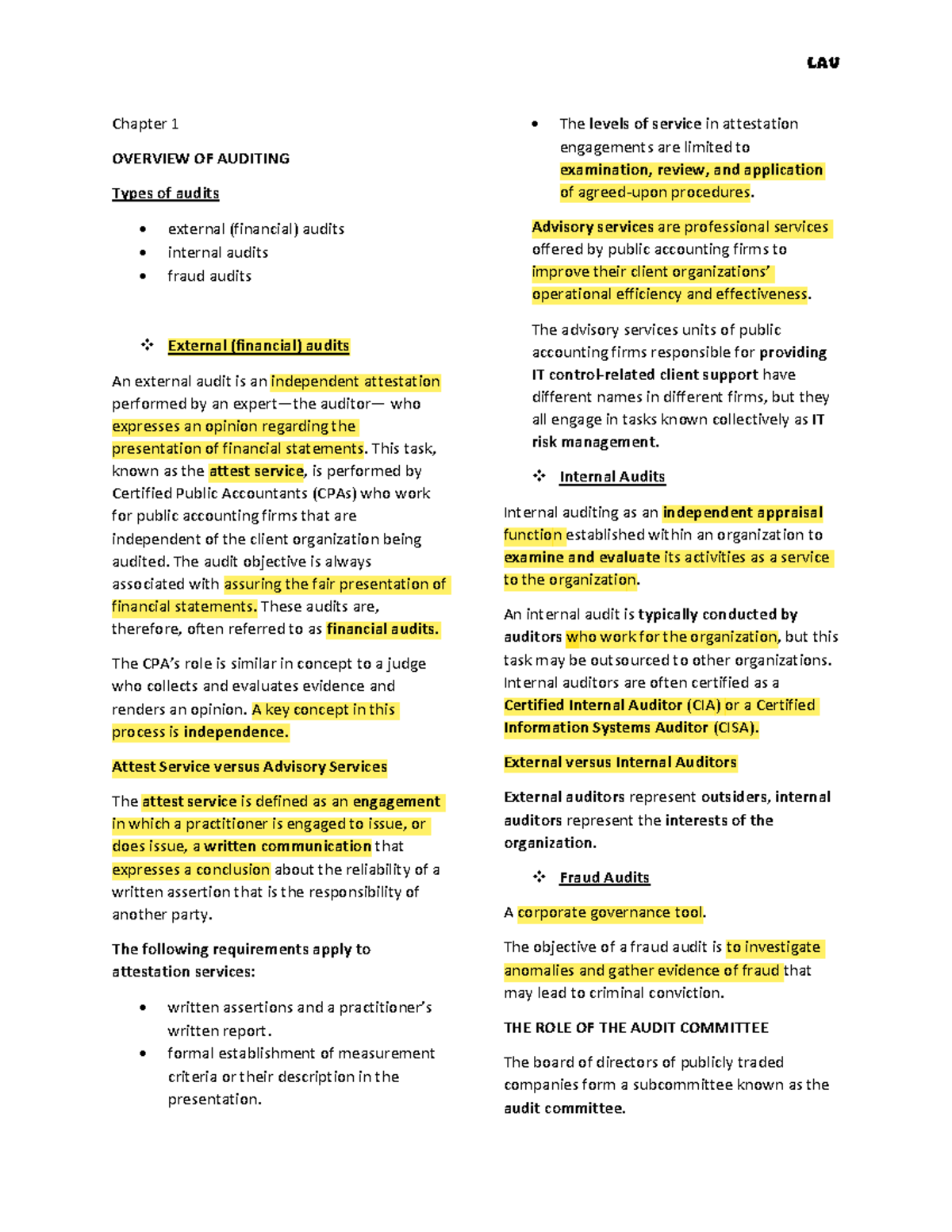Chapter-1-CIS - cis - Chapter 1 OVERVIEW OF AUDITING Types of audits external (financial) audits ...