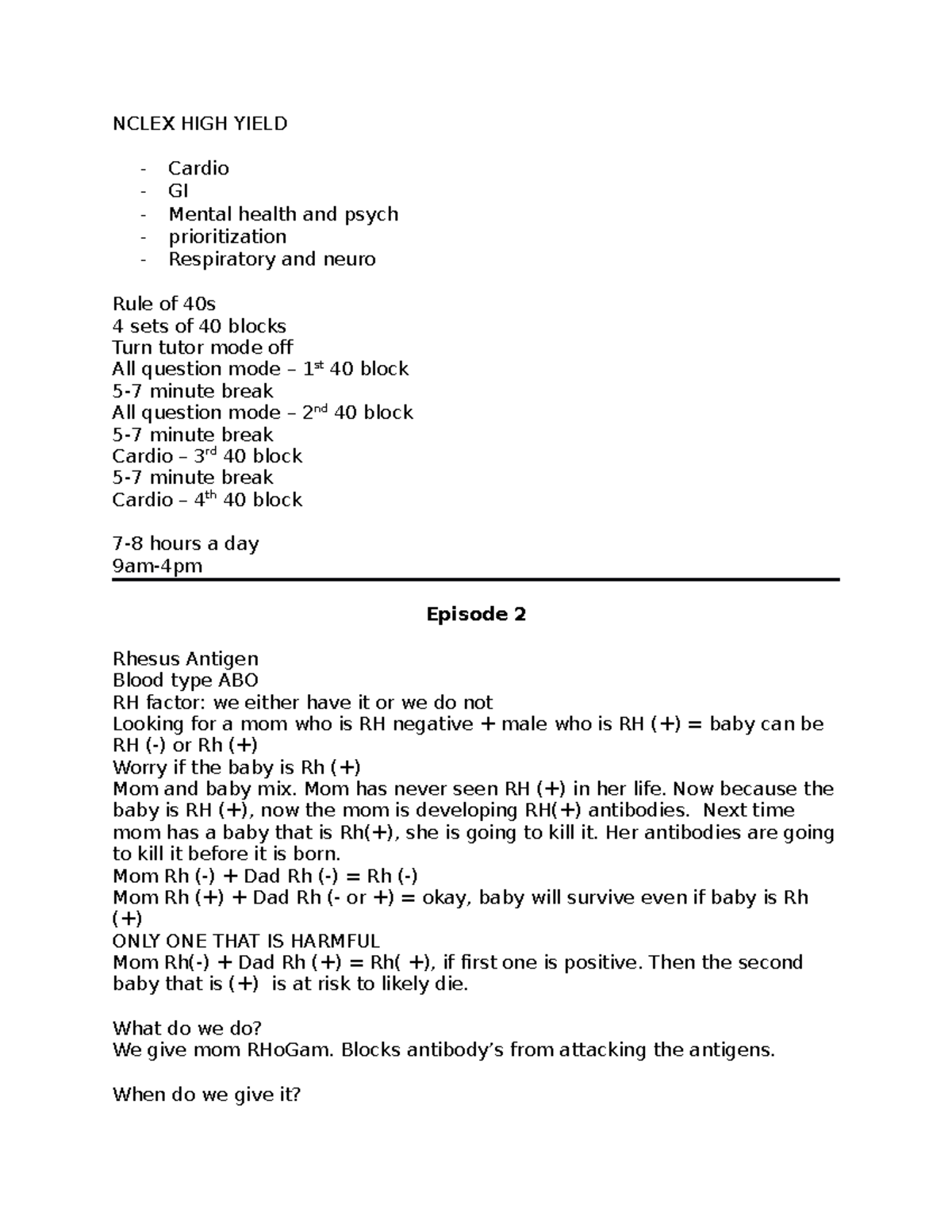 Nclex HIGH Yield - notes - NCLEX HIGH YIELD Cardio GI Mental health and ...