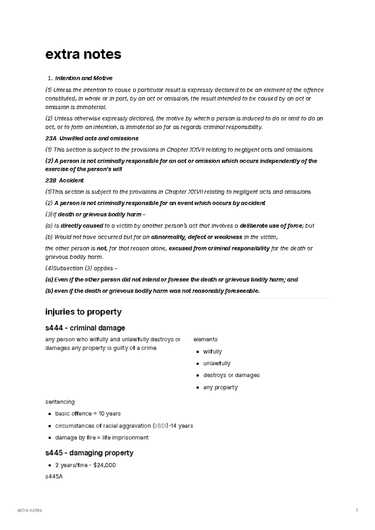 Extra notes - crim - extra notes Intention and Motive 1 Unless the ...