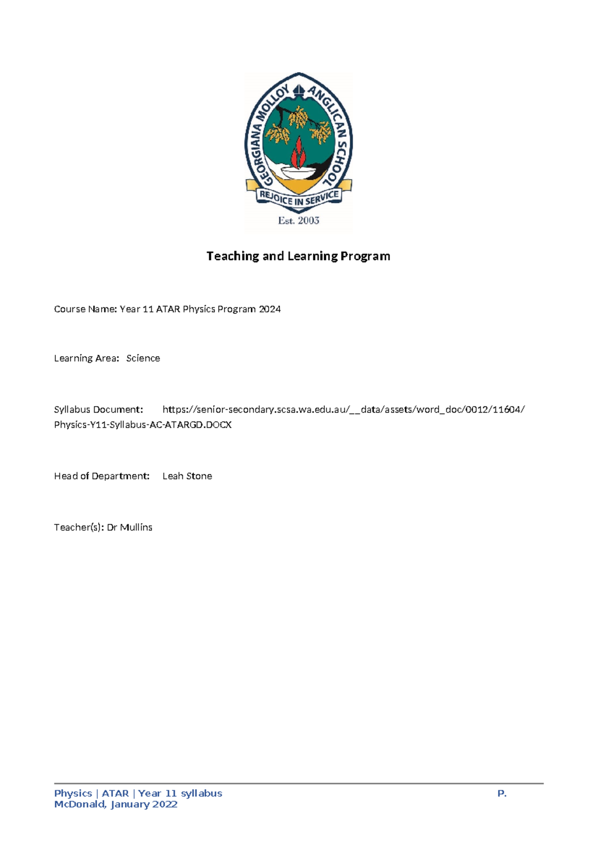 2024 ATAR Y11 Physics Program - Teaching and Learning Program Course ...