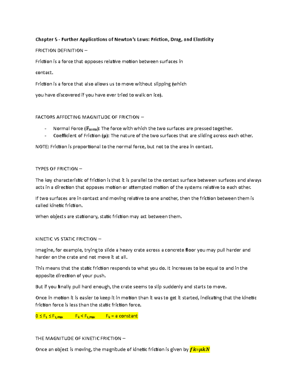 Physics 1111 Chapter 5 and 6 Notes - Chapter 5 - Further ApplicaƟons of ...