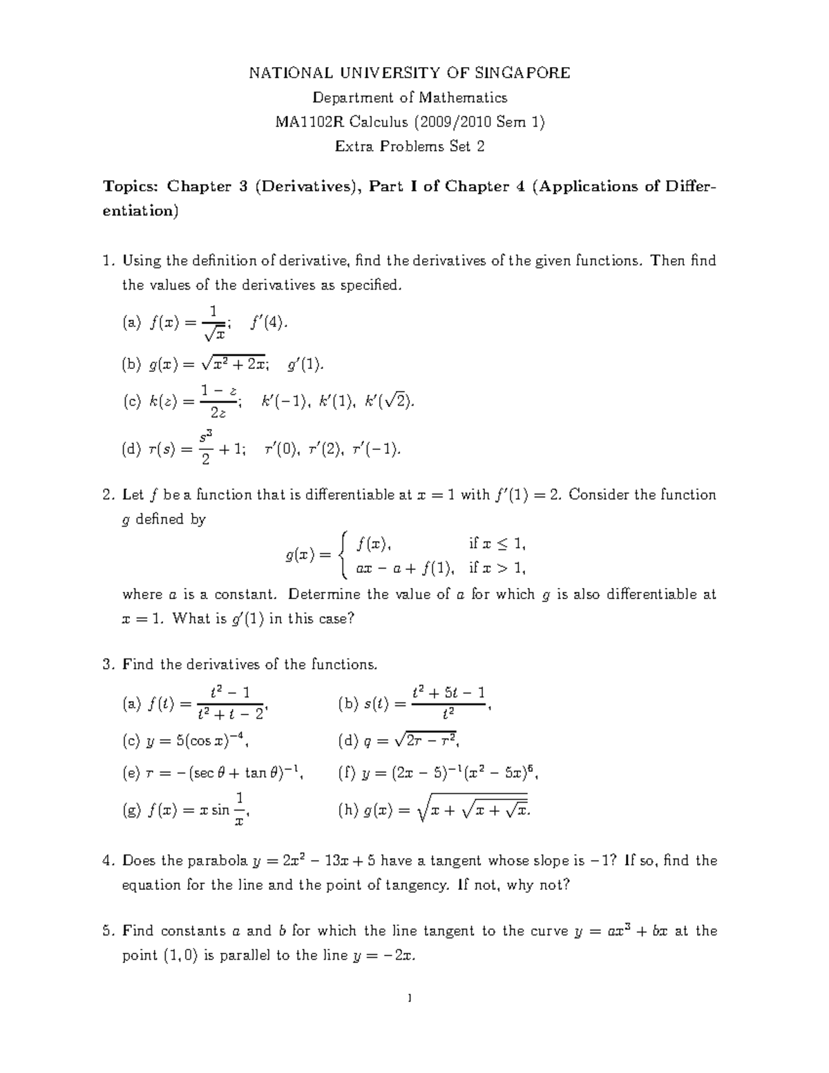 MA1102R 09textra 2 - Calculus - NATIONAL UNIVERSITY OF SINGAPORE ...