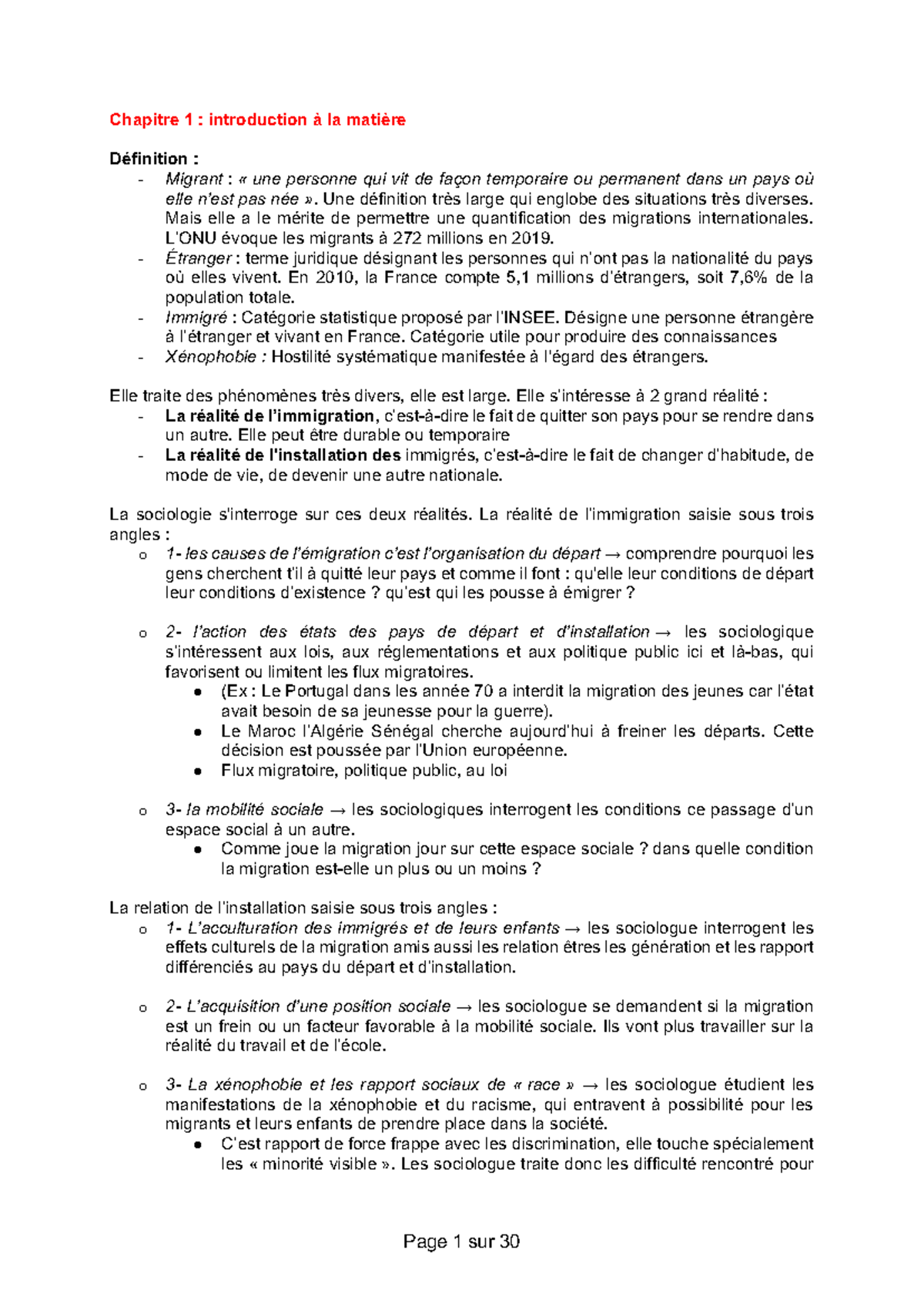 Sociologie de l'immigration - Chapitre 1 : introduction à la matière ...