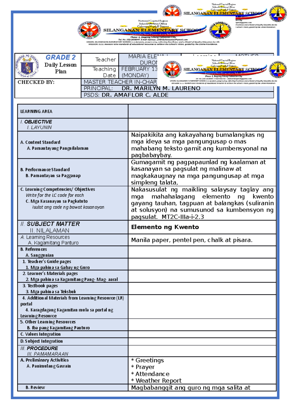 DLP-MTB-Q3W1D3 - DLP - GRADE 2 Daily Lesson Plan Teacher MARIA ELENA L ...