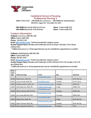 Syllabus - n/a - YOUNGSTOWN STATE UNIVERSITY Centofanti School of ...