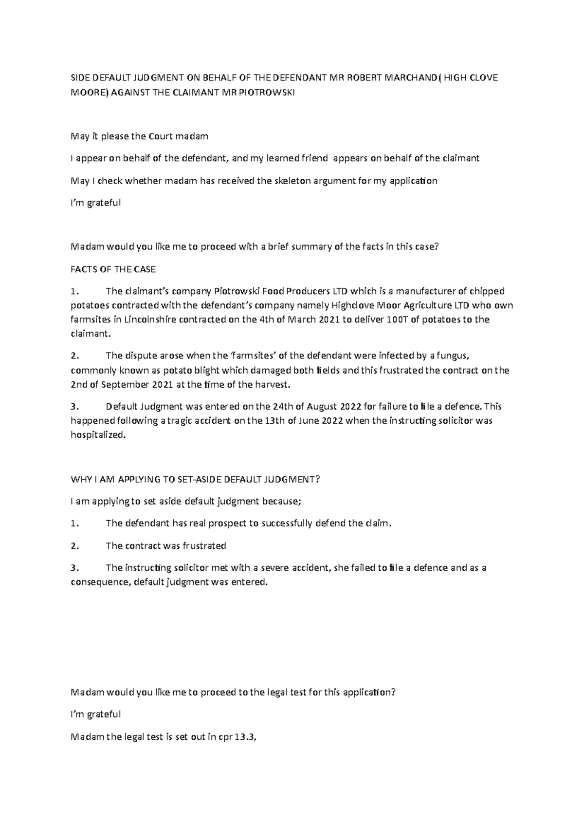 Set aside default judgement - SIDE DEFAULT JUDGMENT ON BEHALF OF THE ...