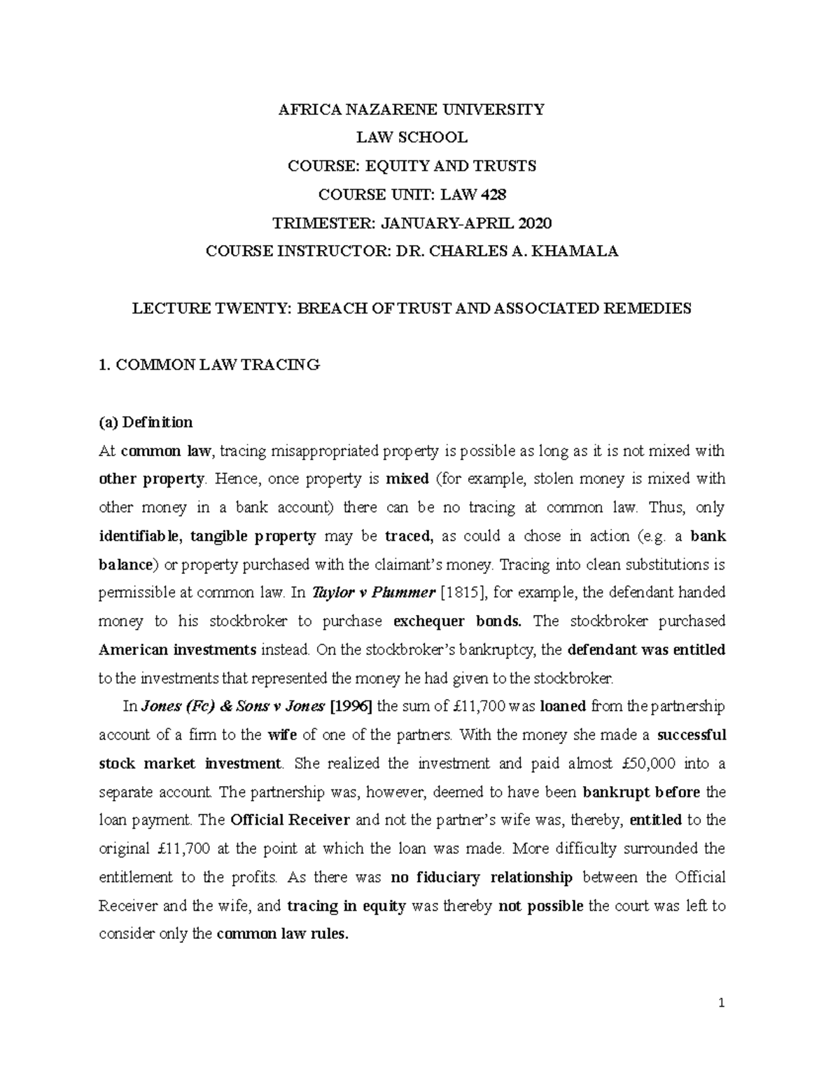 Equity Trusts Associated Remedies FOR Breach OF Trust Law Of equity-trusts-associated-remedies-for-breach-of-trust-law-of