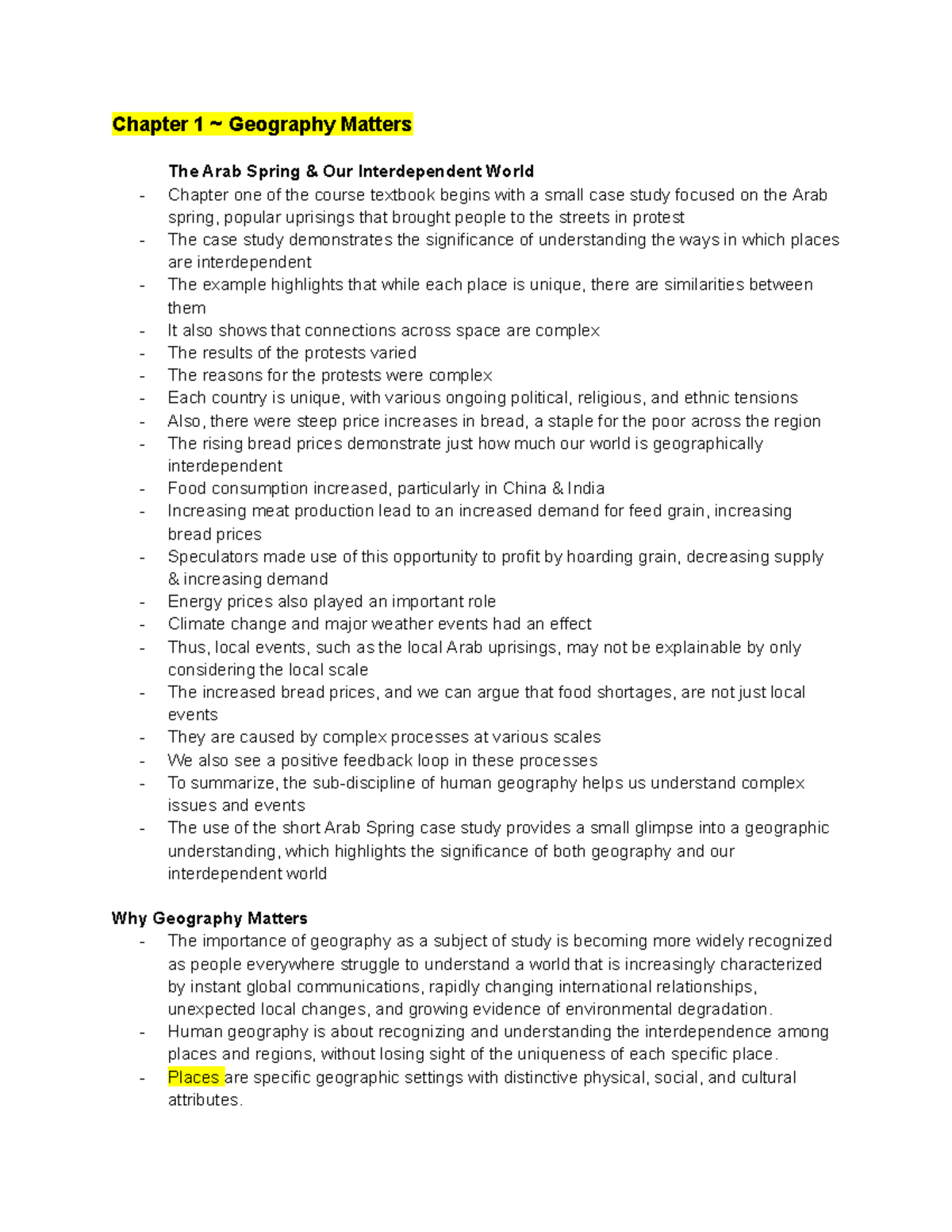 Human Geography Textbook Notes - Chapter 1 ~ Geography Matters The Arab ...