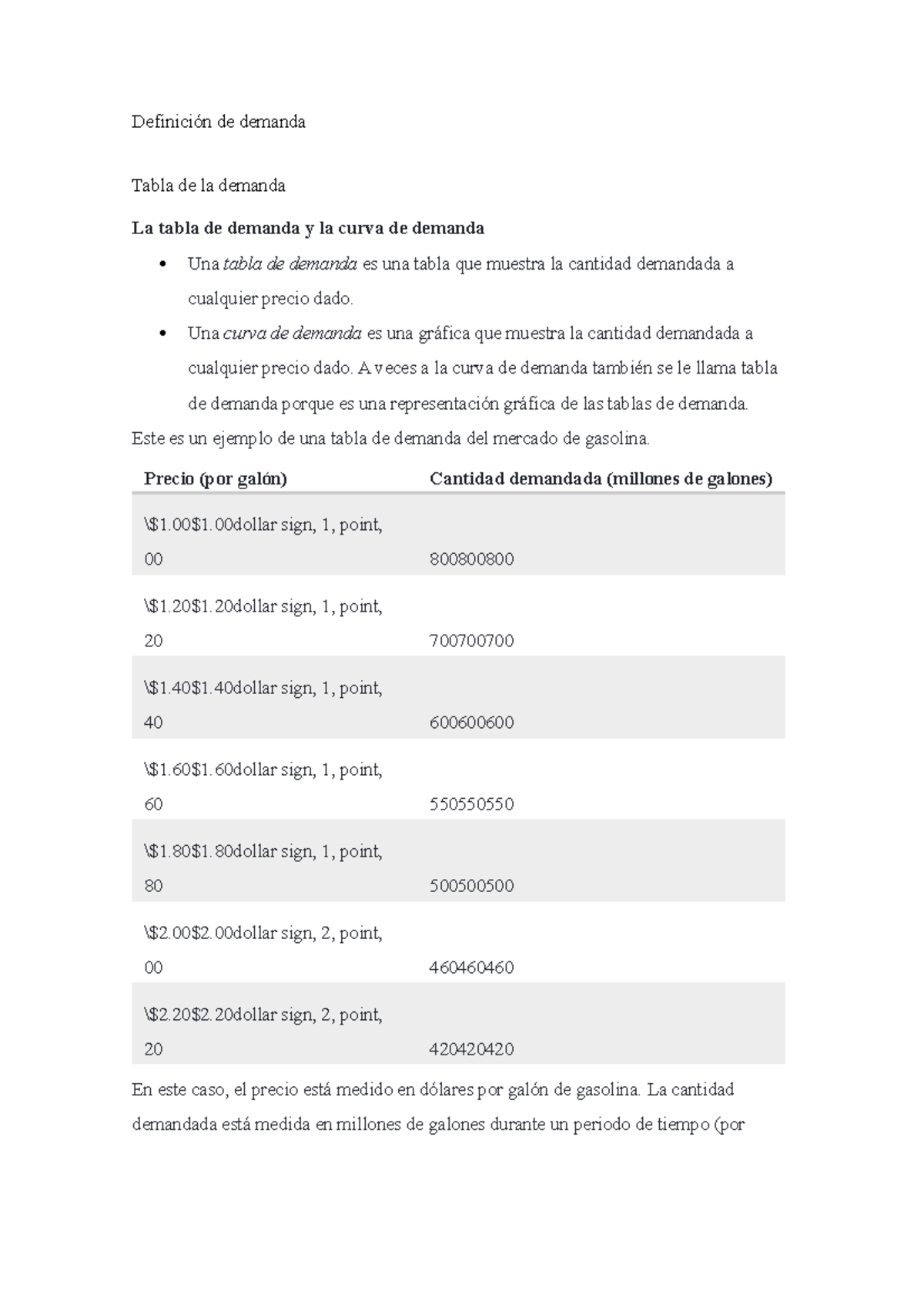 Definición de demanda - Definición de demanda Tabla de la demanda La ...