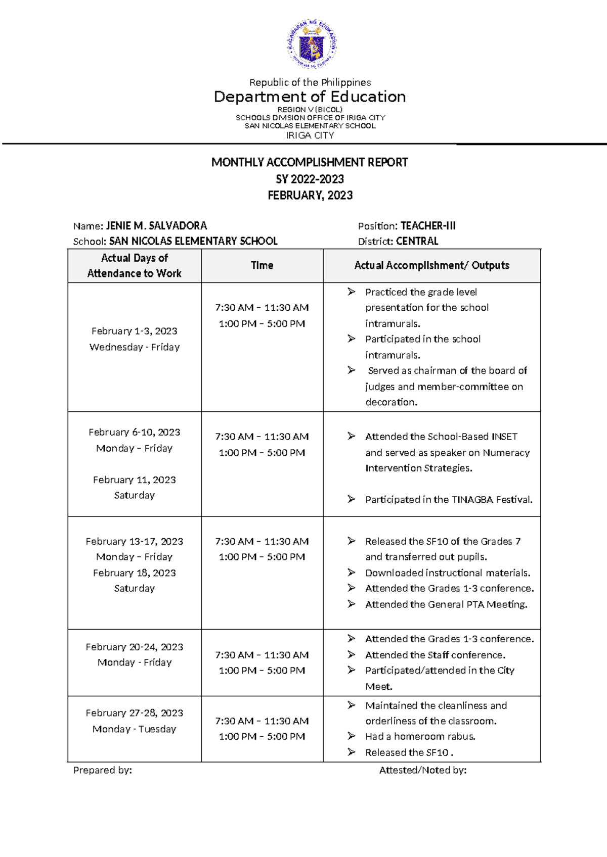 NEW- Template Accomplishment-Report 11 - Republic of the Philippines ...