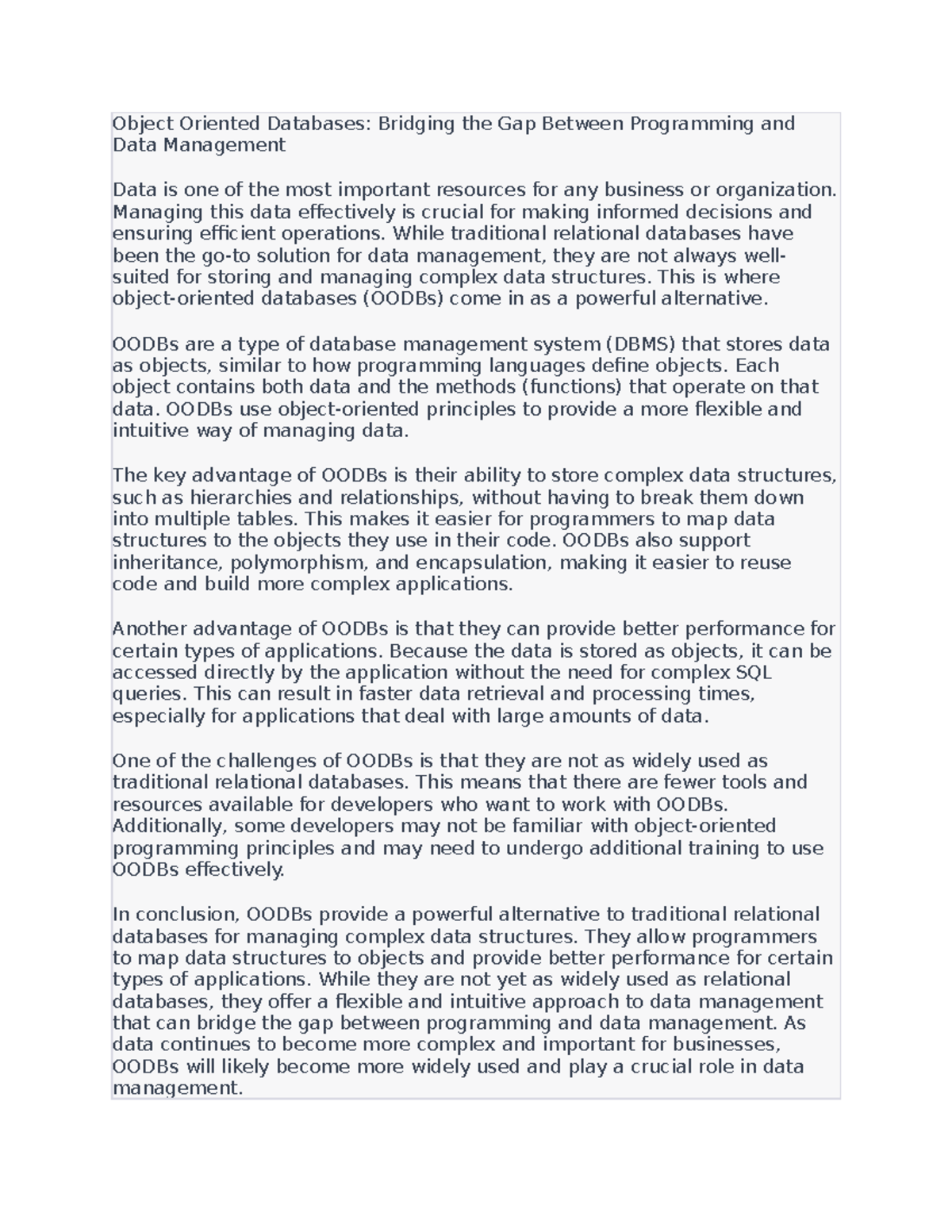 Object Oriented Databases Managing This Data Effectively Is Crucial For Making Informed