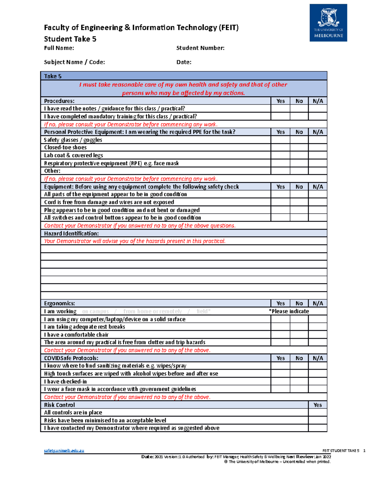FEIT Student Take 5 Template v1 - Faculty of Engineering & Information ...