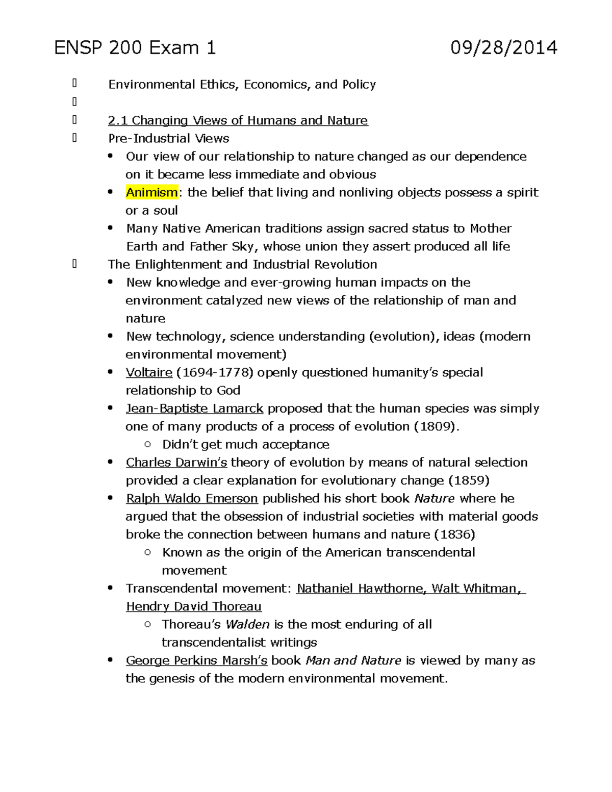 Ensp exam 1 - Practice Materials - ENSP 200 Exam 1 09/28/ Environmental ...