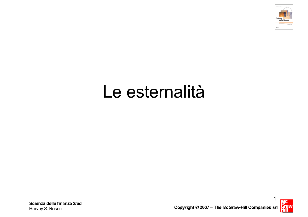 Esternalita sanitarie principali - Scienza delle finanze 2/ed 1 Le ...