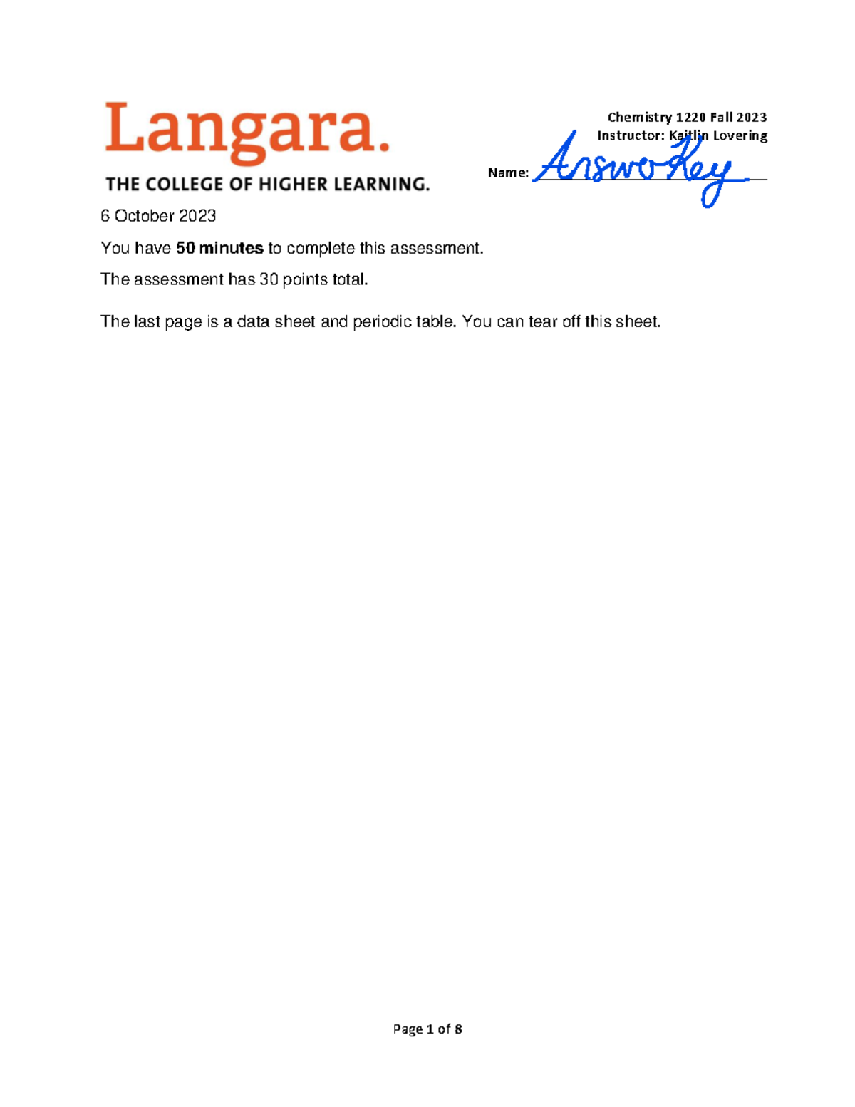 1220 Midterm 1 Fall 2023 answers - 6 October 2023 You have 50 minutes ...