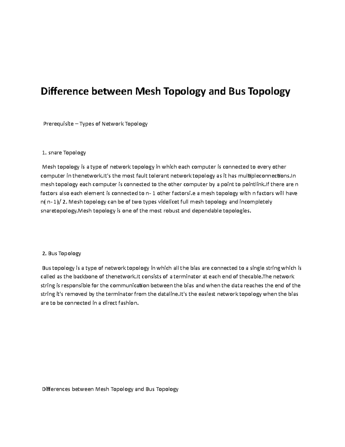Difference between Mesh Topology and Bus Topology - Difference between ...