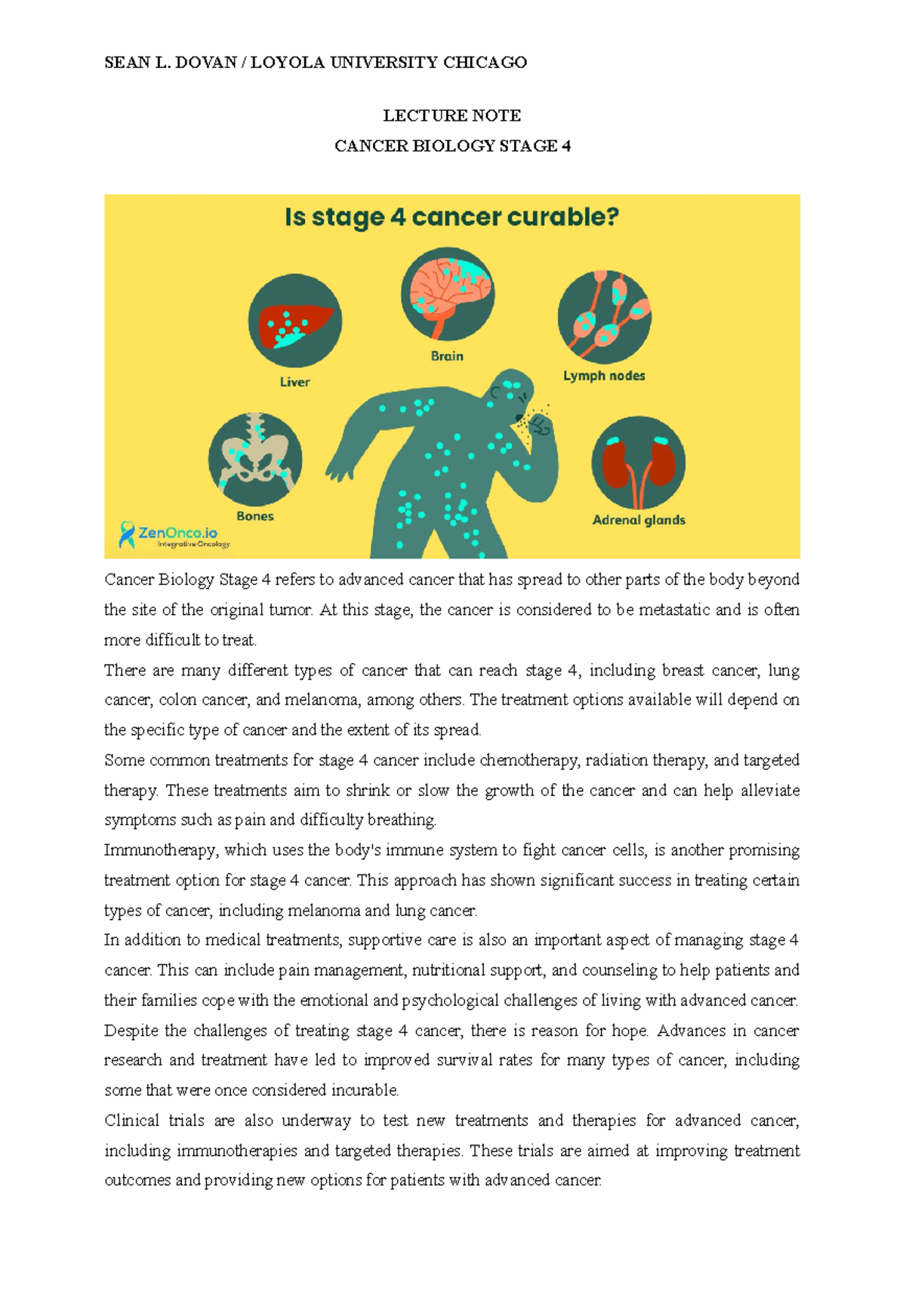 Lecture NOTE Cancer Biology Stage 4 - SEAN L. DOVAN / LOYOLA UNIVERSITY ...