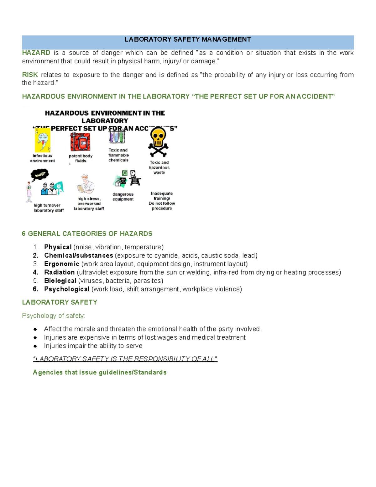 Laboratory Safety Management - LABORATORY SAFETY MANAGEMENT HAZARD is a ...