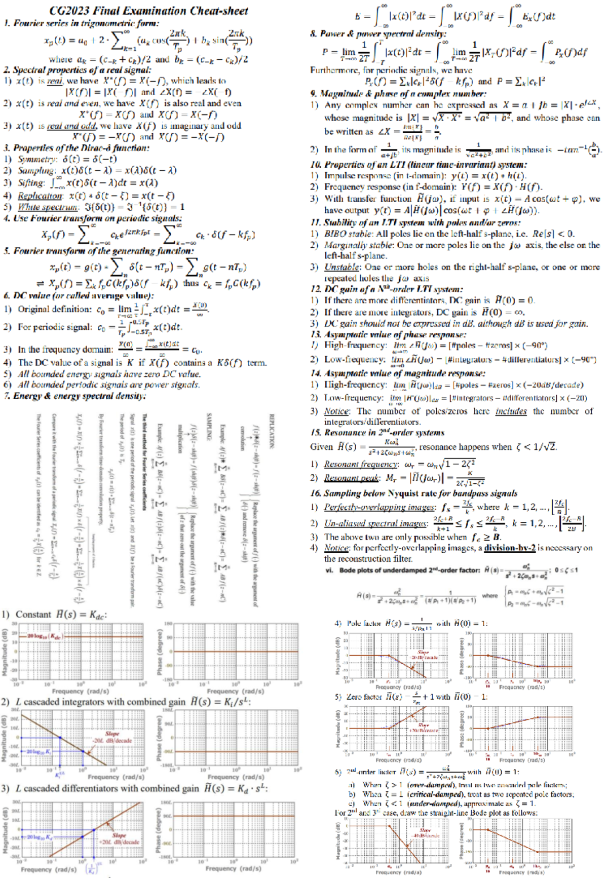 CG2023 Finals Cheatsheet - CG2023 Final Examination 1. Fourier series in trigonometric form: 8 ...