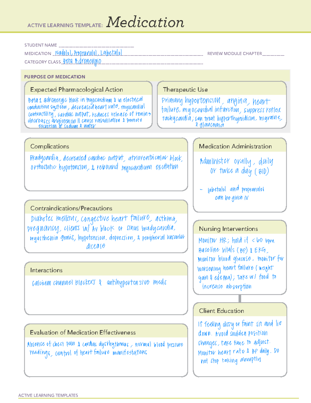 ATI- Beta Adrenergic - ACTIVE LEARNING TEMPLATES Medication STUDENT ...