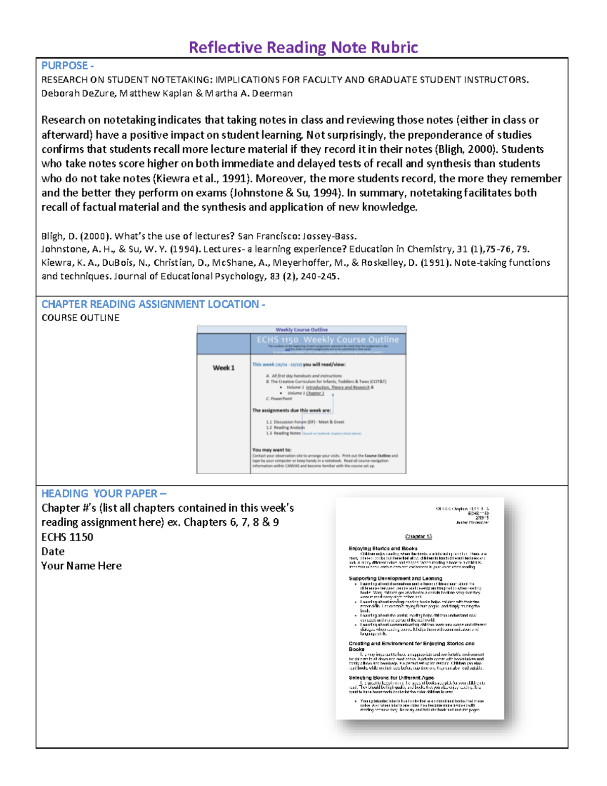 ECHS 1150 Reflective Reading Notes - Reflective Reading Note Rubric ...