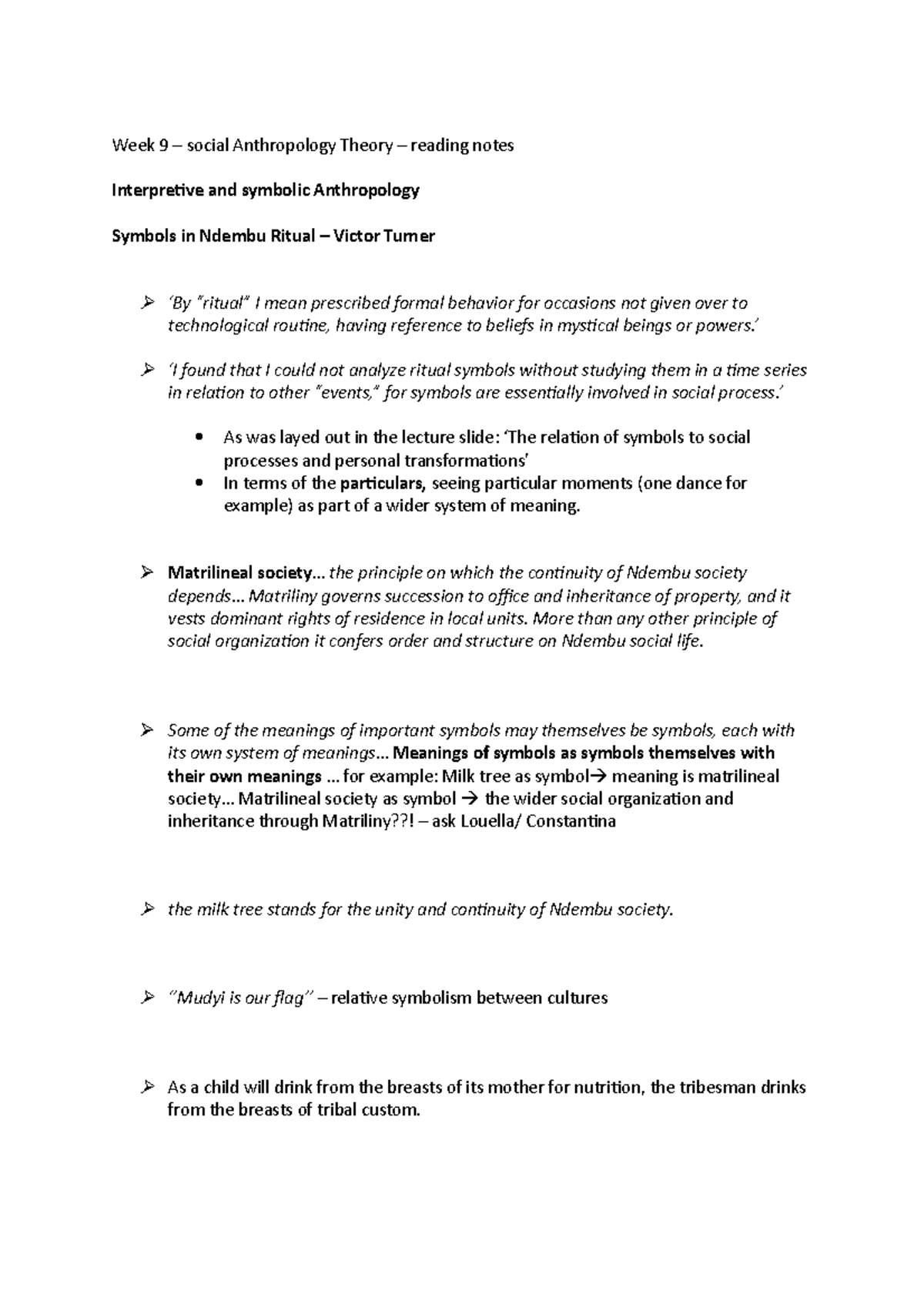 Week 8 – social Anthropology Theory – reading notes - Week 9 social ...