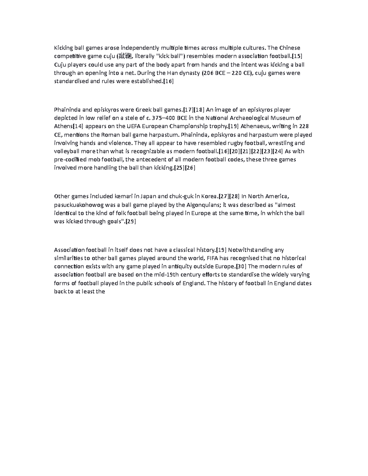 1-03 - sports - Kicking ball games arose independently multiple times ...