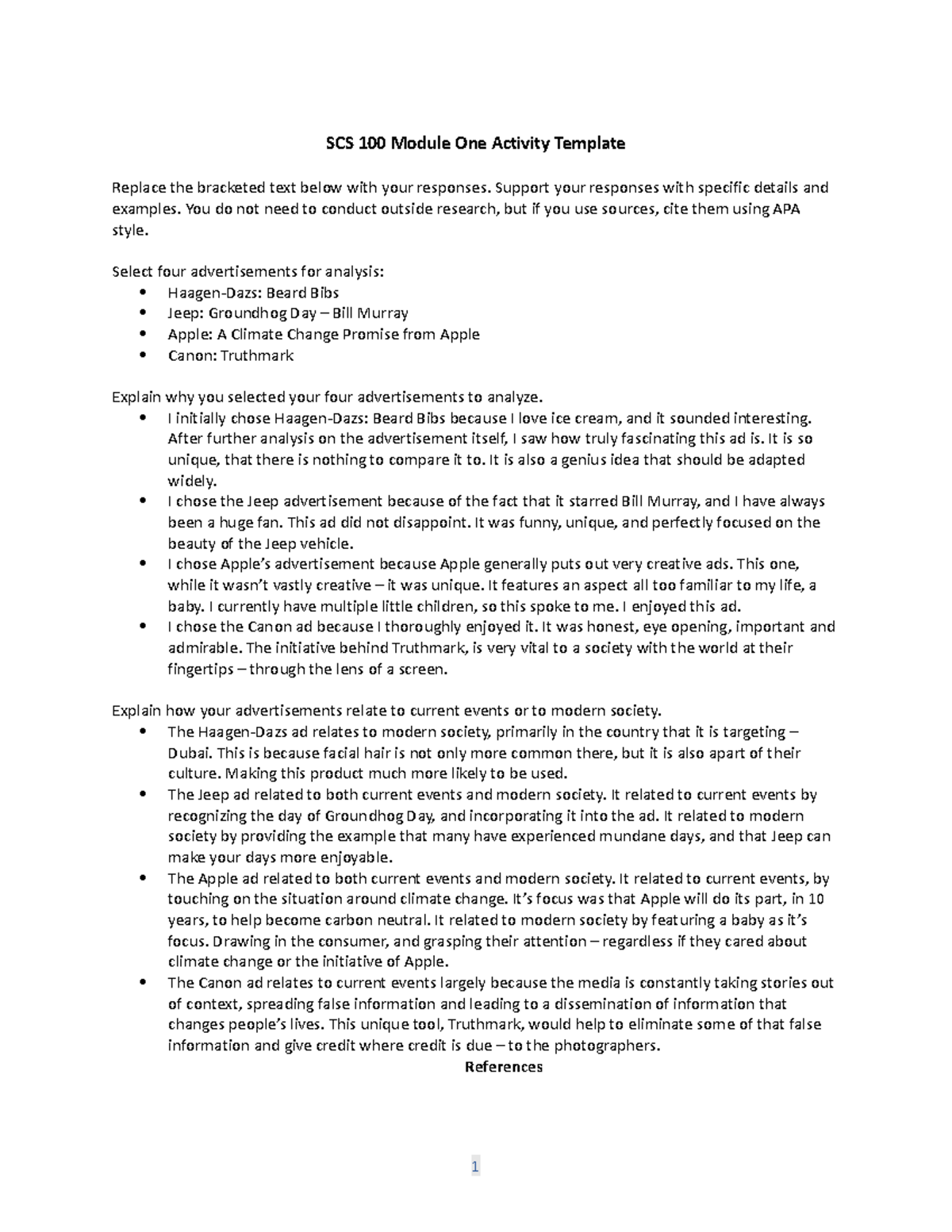 SCS 100 Module One Activity - Support your responses with specific ...