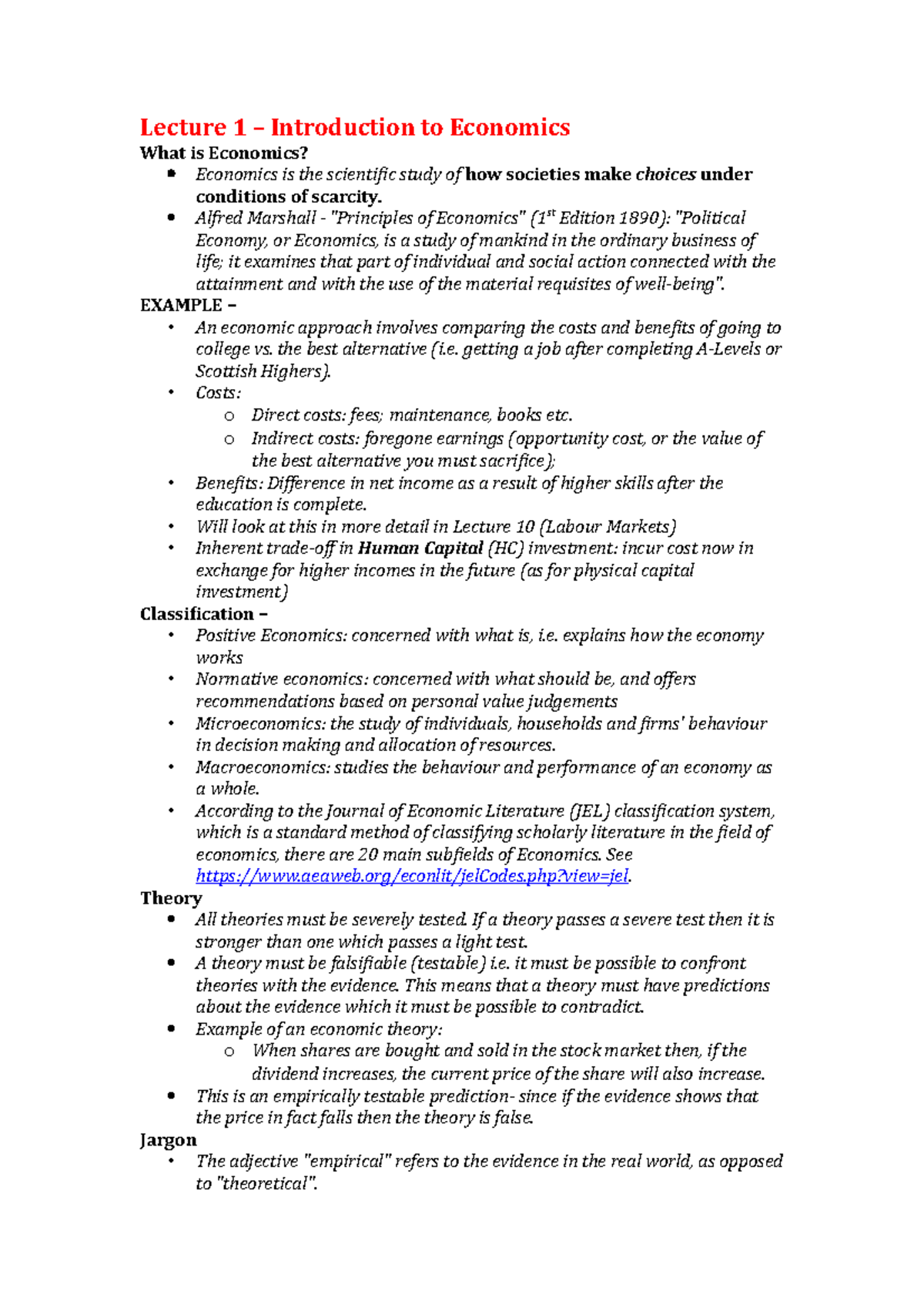 Economics Lecture - Lecture 1 – Introduction to Economics What is ...