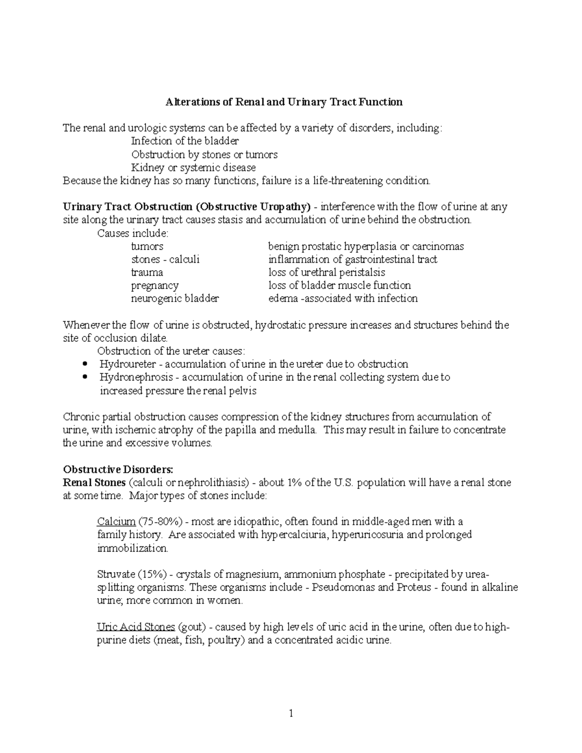 Alterations of Renal and Urinary Tract Function - Urinary Tract ...