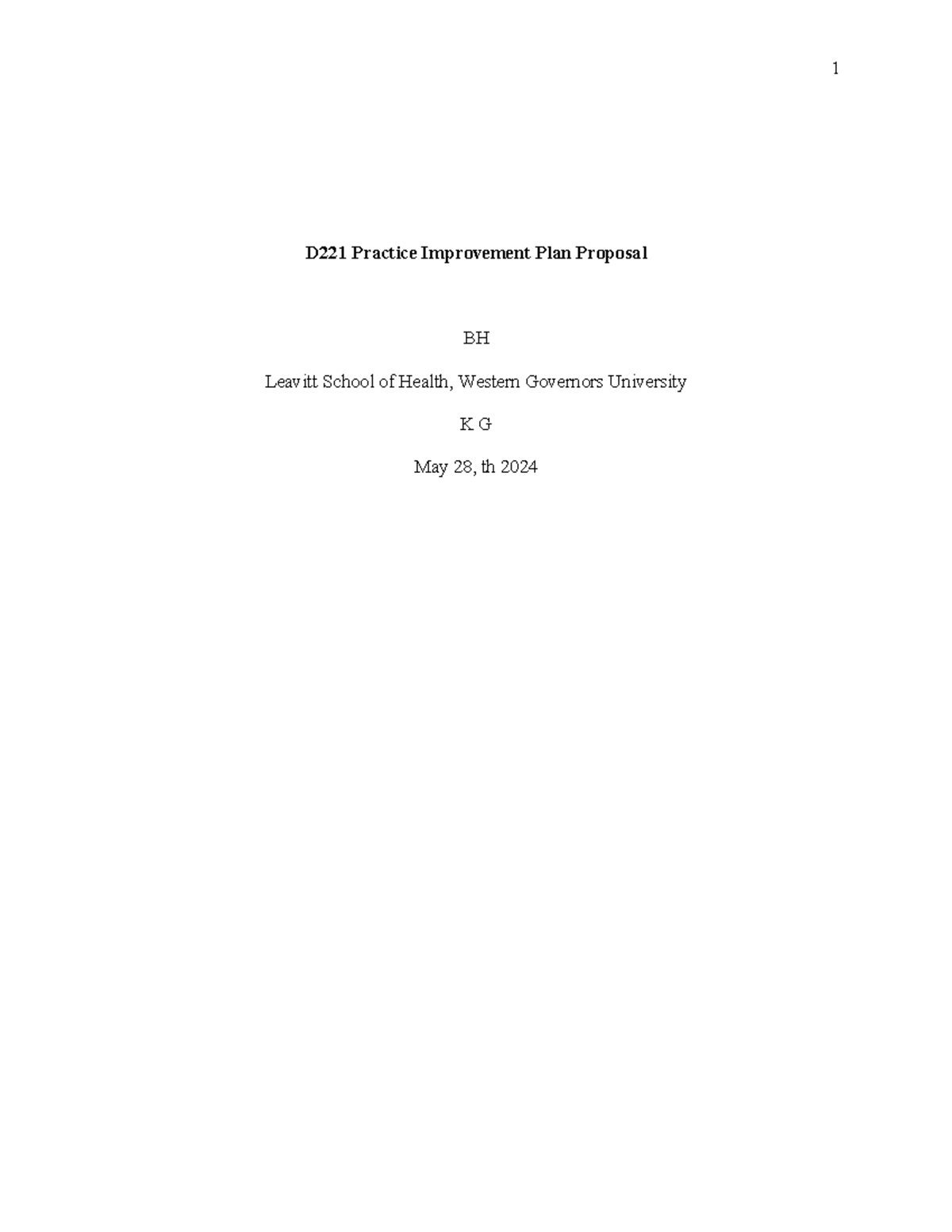 D221 STU - D221 Practice Improvement Plan Proposal BH Leavitt School of ...