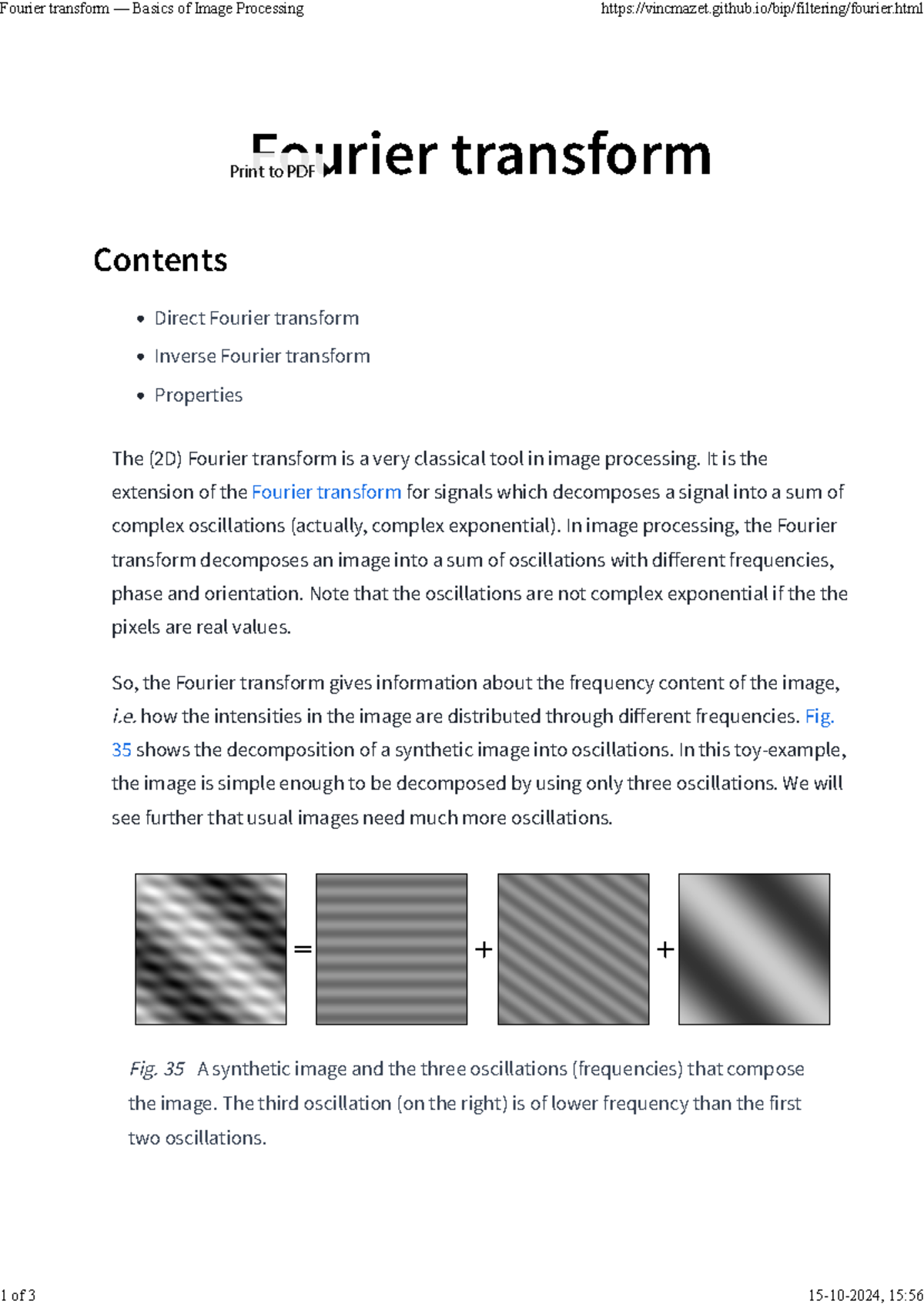 Fourier transform — Basics of Image Processing - Fourier transform Contents Direct Fourier ...