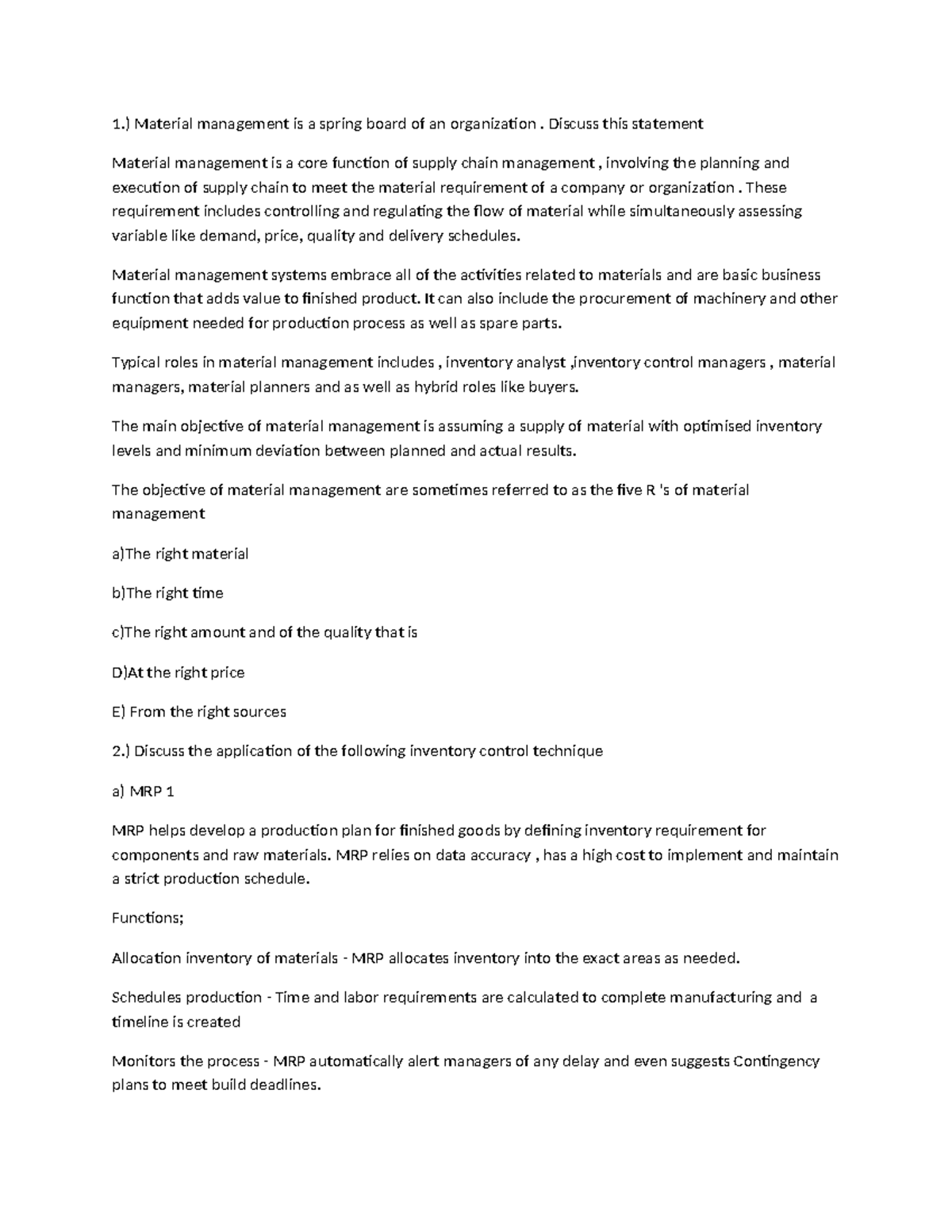 1.) Material ma-WPS Office - 1.) Material management is a spring board ...