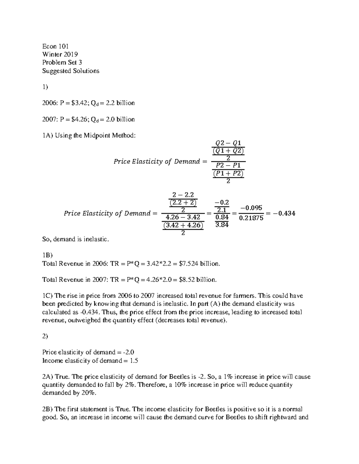 PS3 - Econ 101 - Solutions - Econ 101 Winter 2019 Problem Set 3 ...