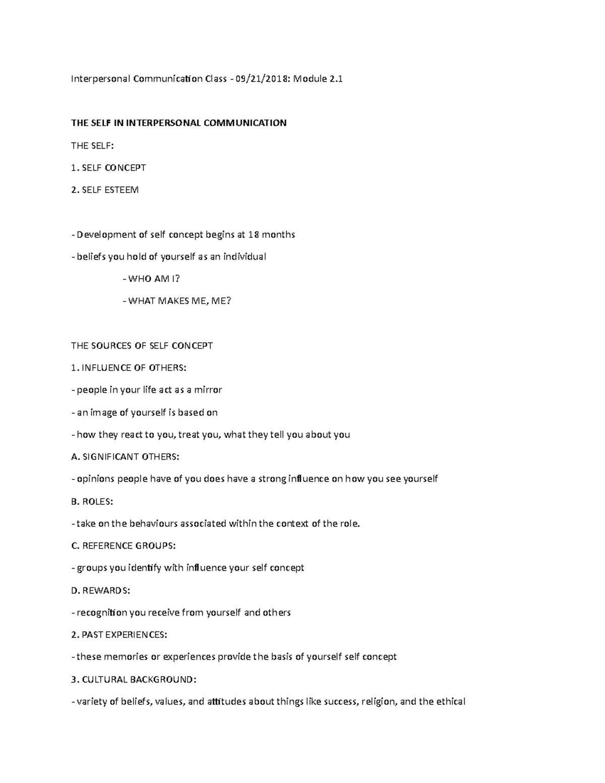 Module 2.1 - Lecture notes Class 3 - Interpersonal Communication Class ...