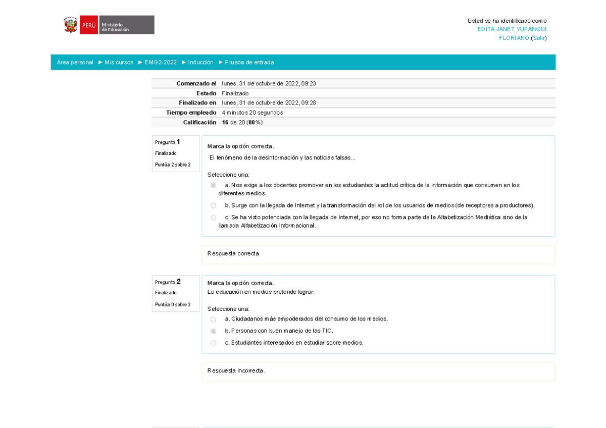 Prueba de entrada - zzzx - Usted se ha identificado como EDITA JANET ...