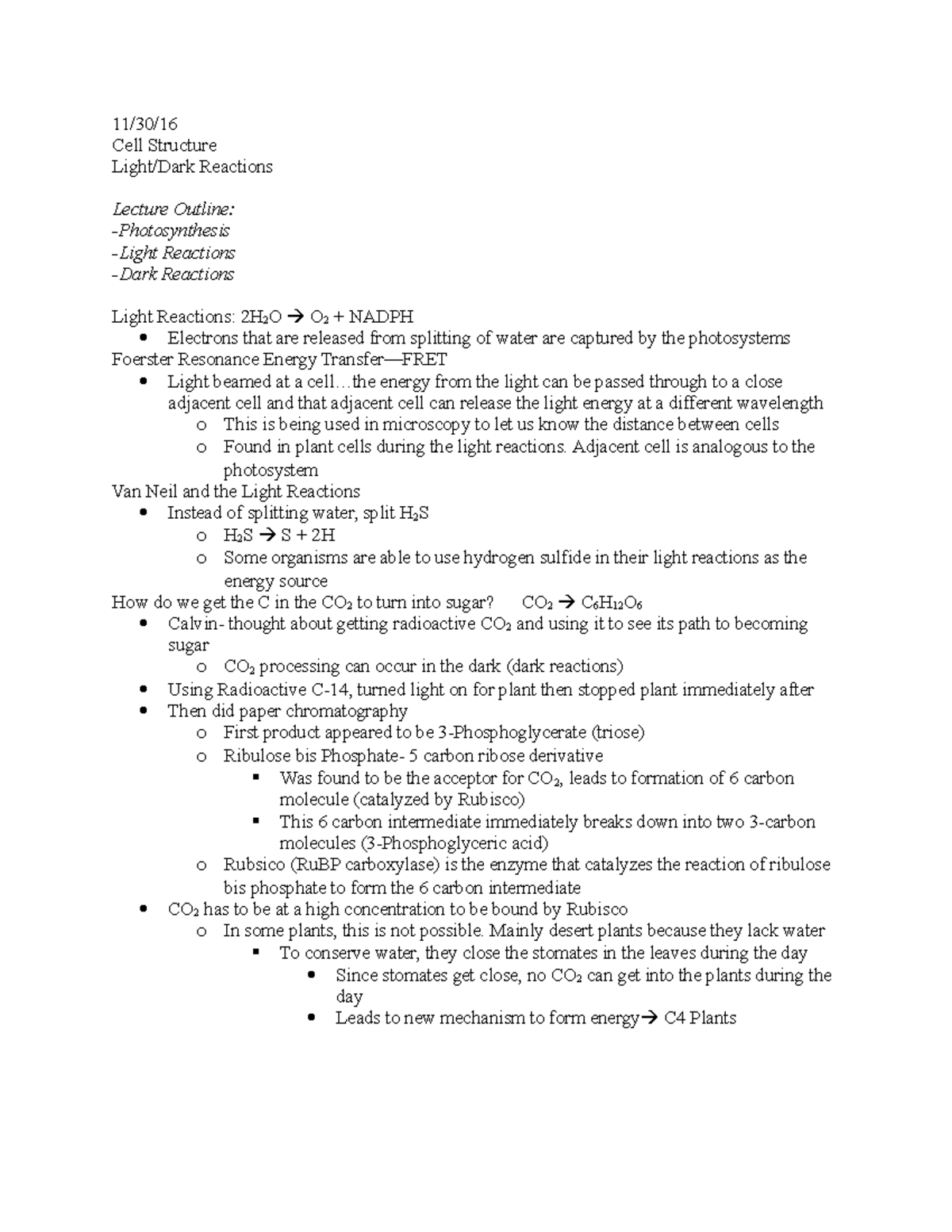11:30 - lecture notes from textbook and lecture - Cell Structure ...