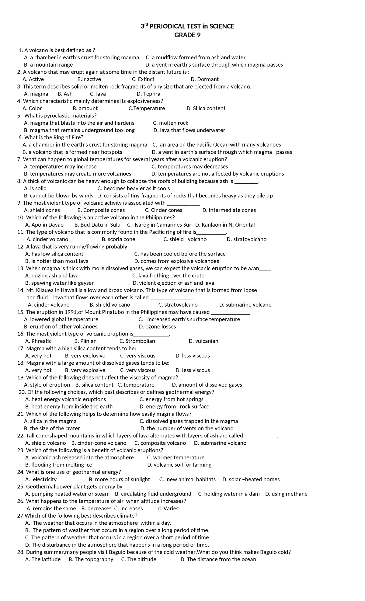 397885882 3rd Periodical Test in Science Earth Science - 3 rd ...