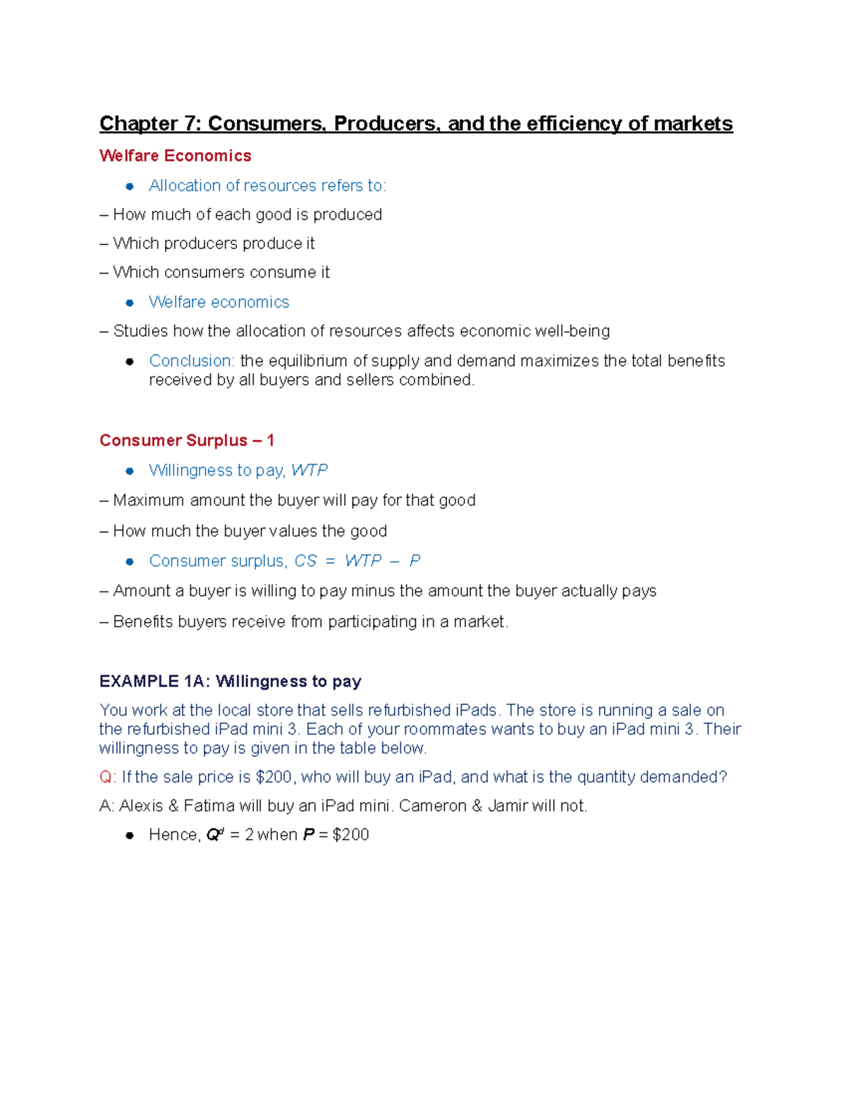 Chapter 7 Consumers, Producers, and the efficiency of markets ...