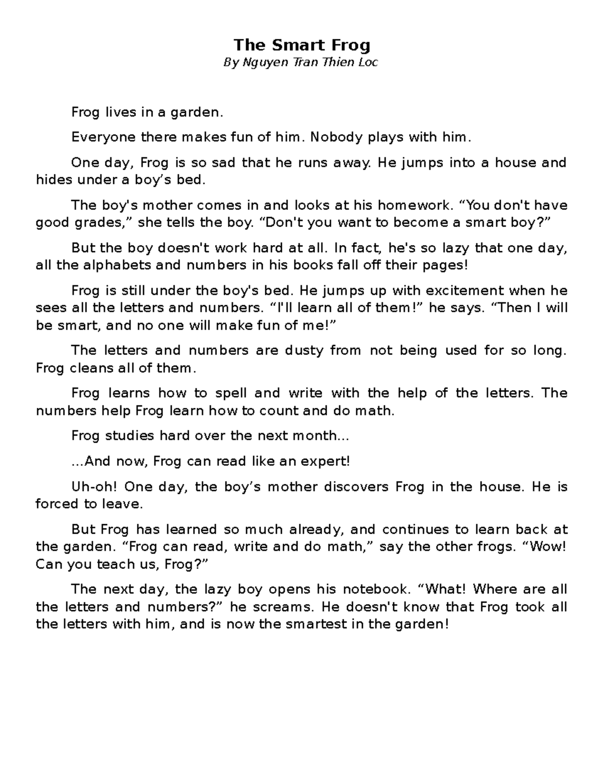 The Smart Frog - Short story - The Smart Frog By Nguyen Tran Thien Loc ...