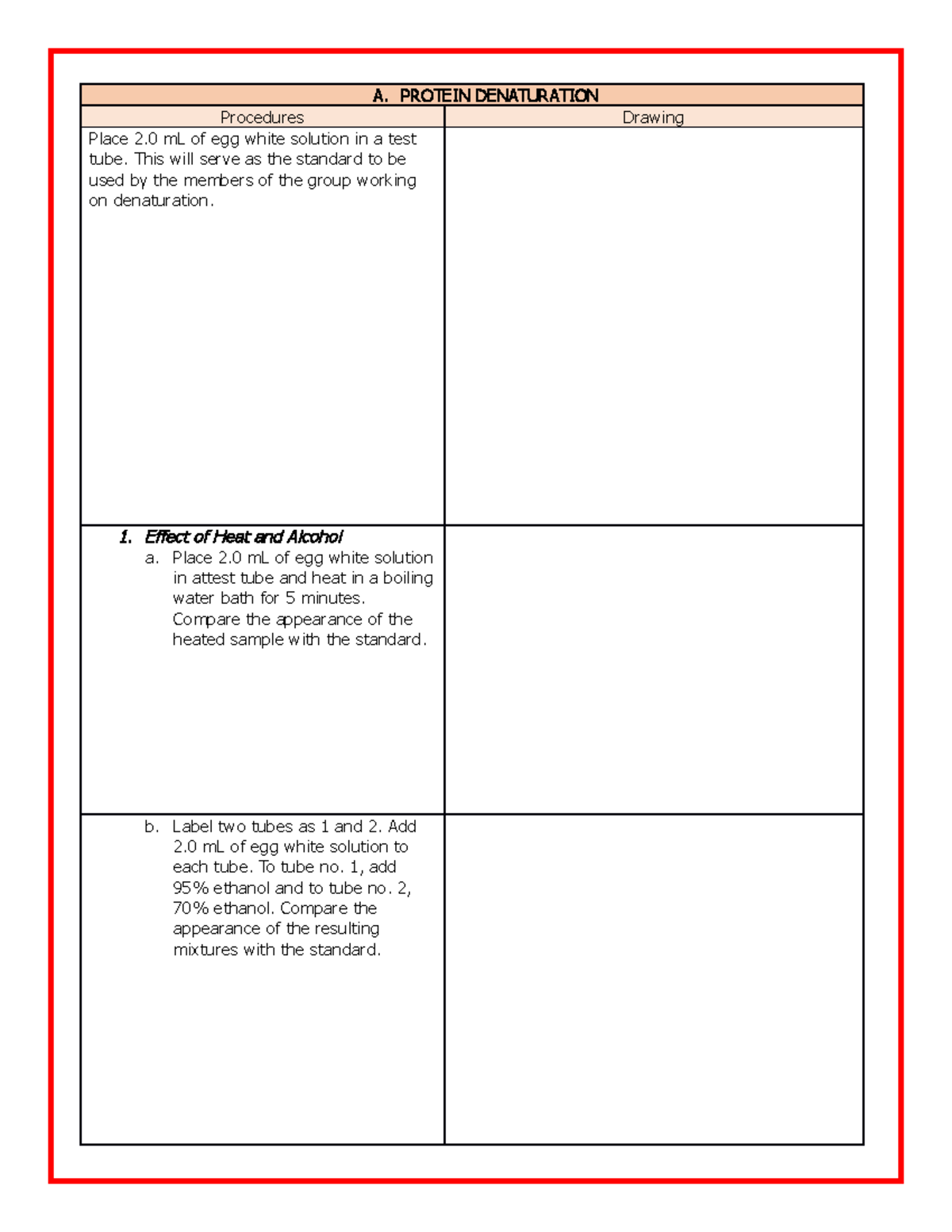 Effects OF HEAT AND Alcohol Biochem LAB DRAW - A. PROTEIN DENATURATION ...