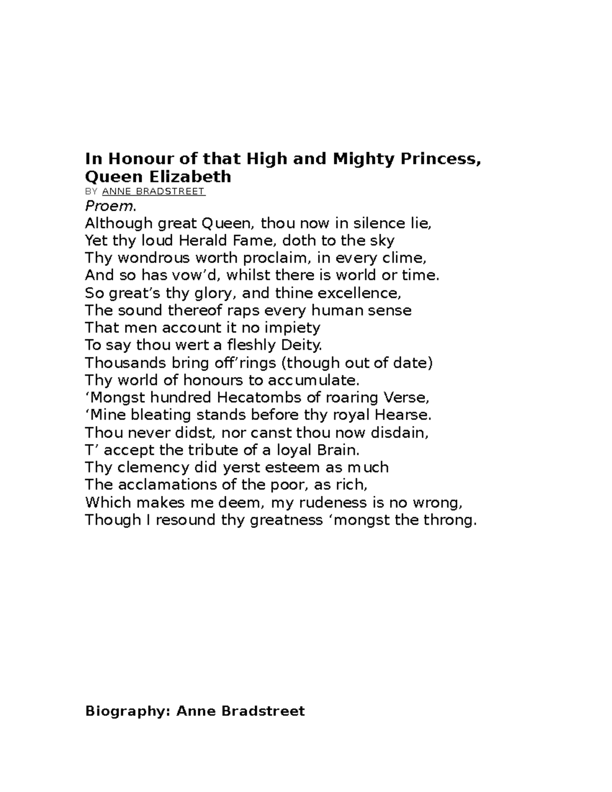 Poem (Woman) - espero les sirva - In Honour of that High and Mighty ...