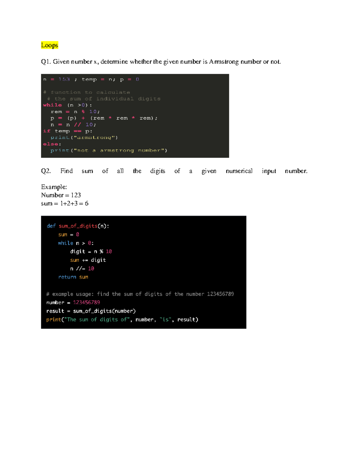 Loops - midterm 1 practice - Loops Q1. Given number x, determine whether the given number is ...