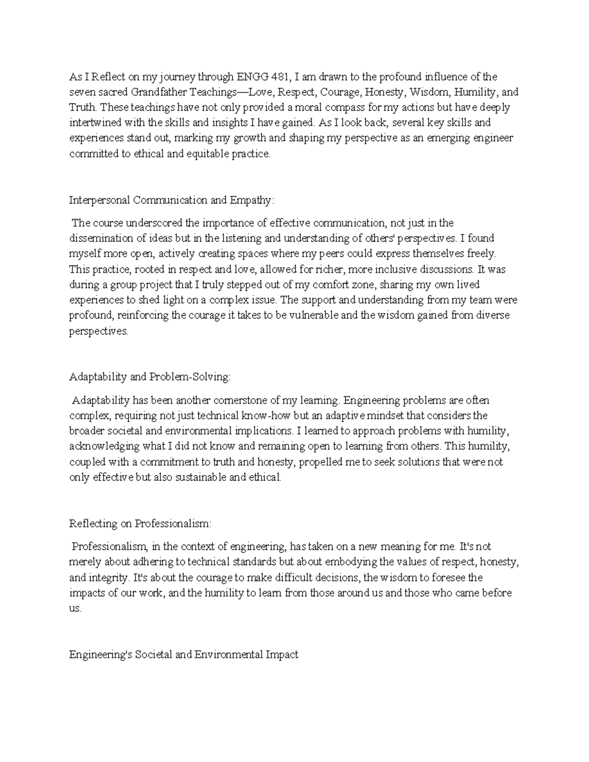 Final reflection - Copy - As I Reflect on my journey through ENGG 481 ...