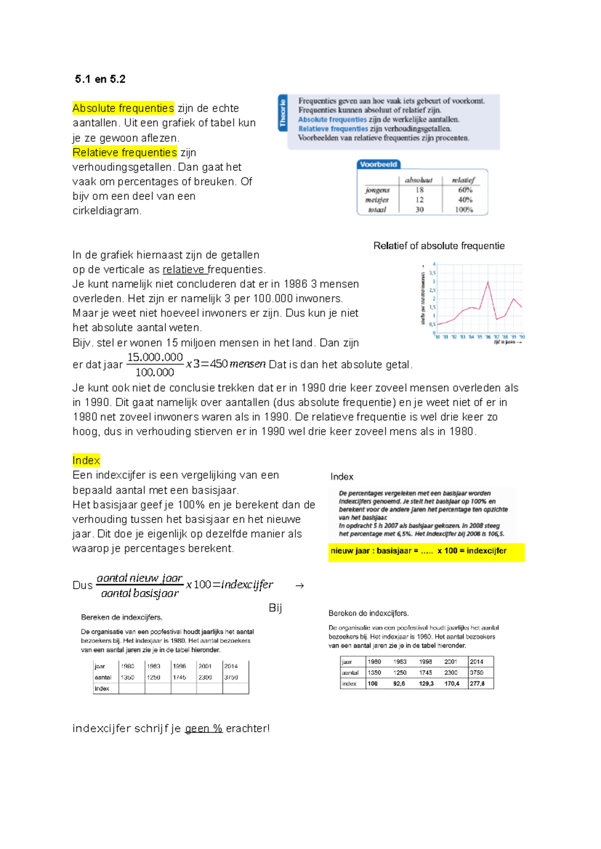 5.1 en 5.2 wiskunde - 5 en 5. Absolute frequenties zijn de echte ...